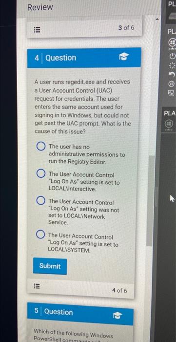 Solved Review 4 Question A user runs regedit.exe and | Chegg.com