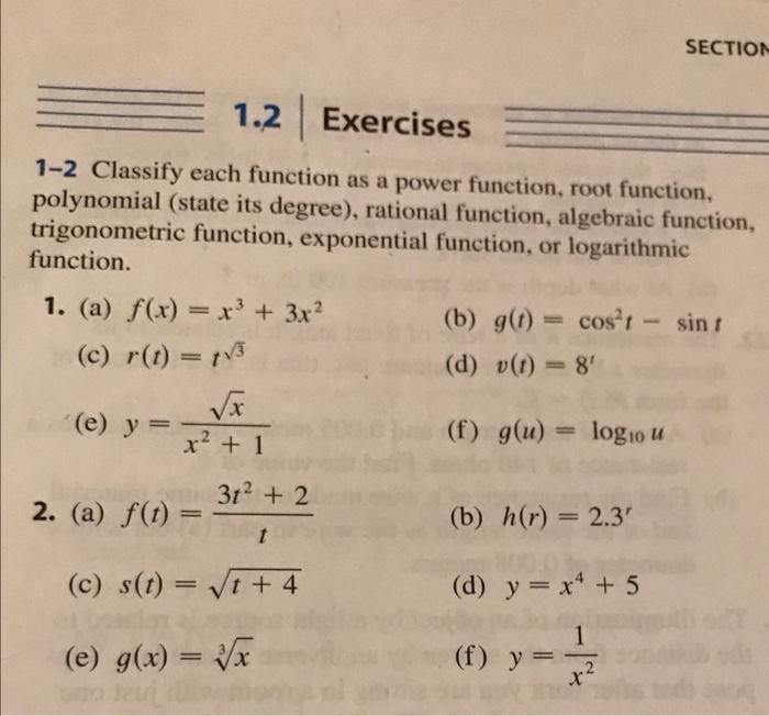 Solved Section 12 Exercises 1 2 Classify Each Function As A 