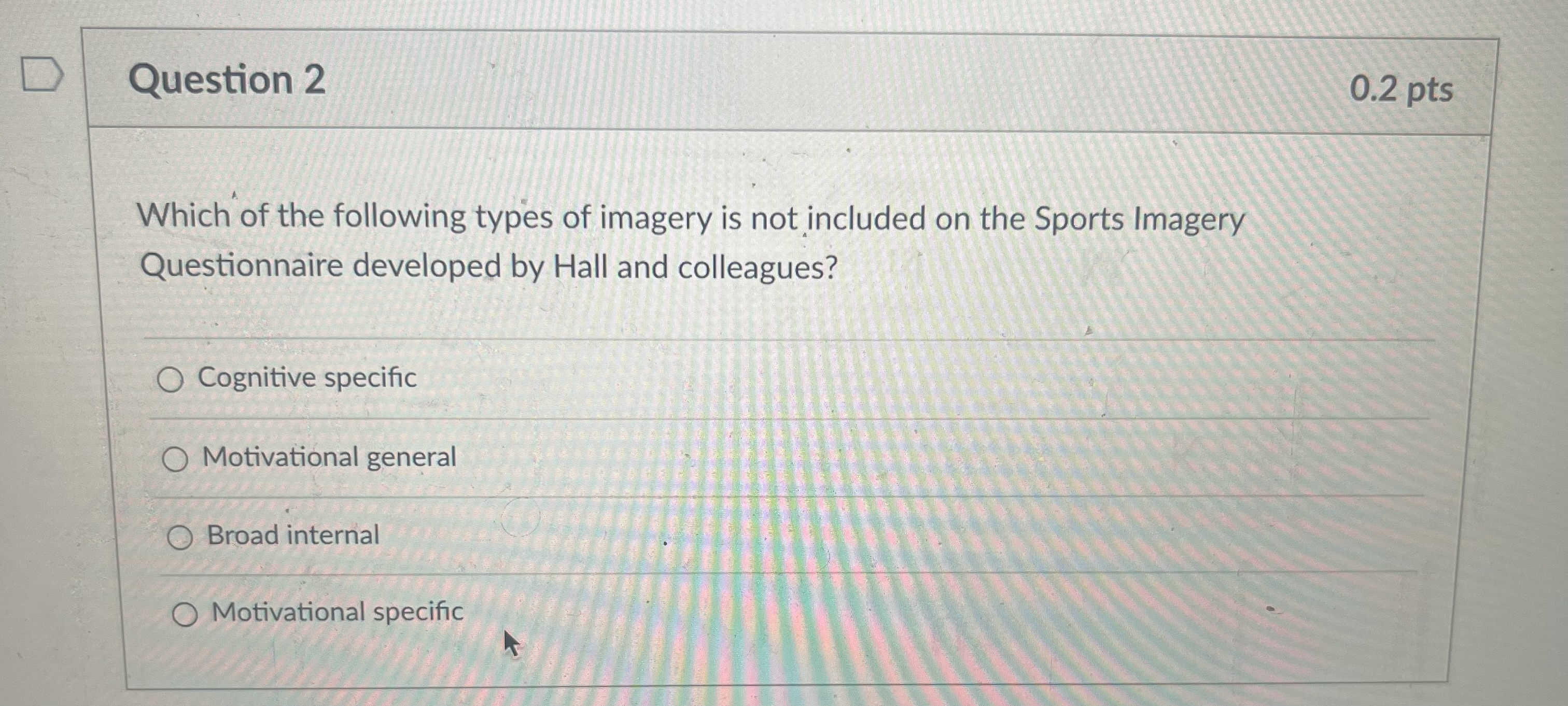 Solved Question 2Which of the following types of imagery is | Chegg.com