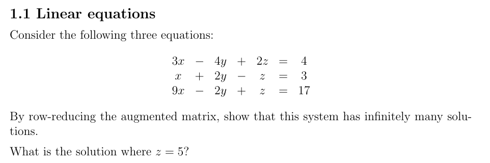 Solved 1.1 ﻿Linear equationsConsider the following three | Chegg.com