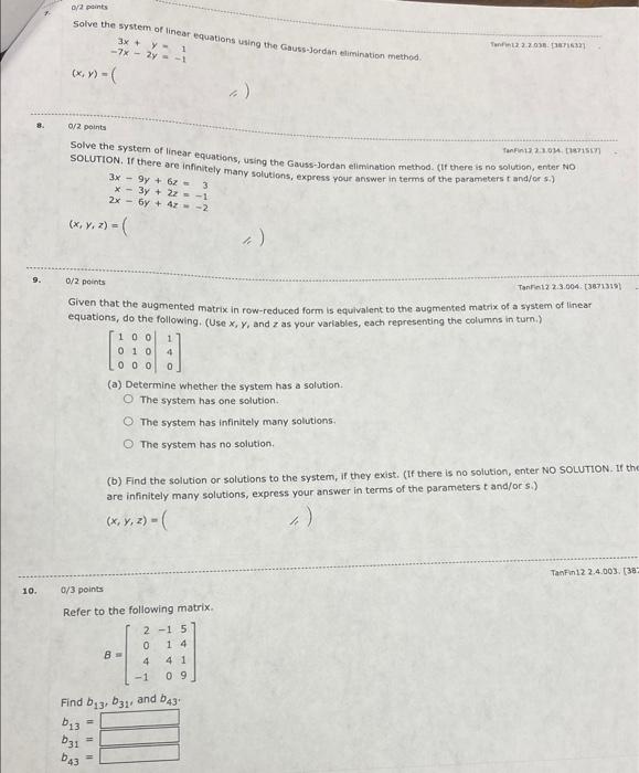 Solved Solve The System Of Linear Equations Using The