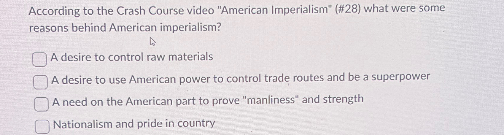 Solved According to the Crash Course video "American | Chegg.com