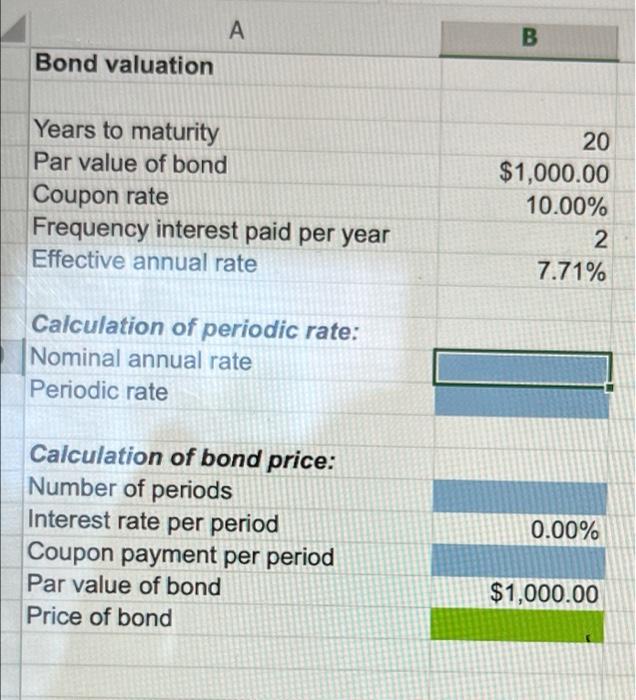 Solved A Bond valuation Years to maturity Par value of bond | Chegg.com