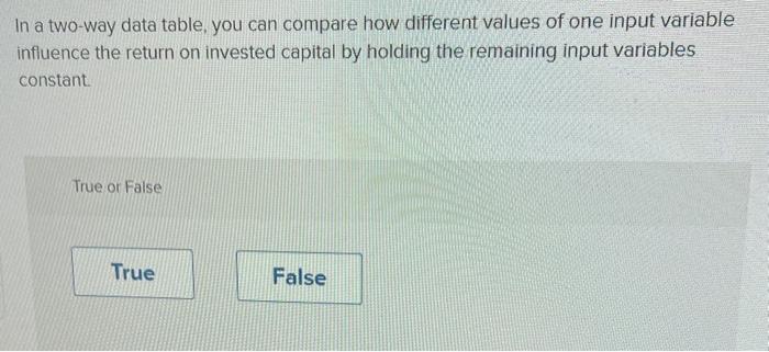 Solved In a two-way data table, you can compare how | Chegg.com