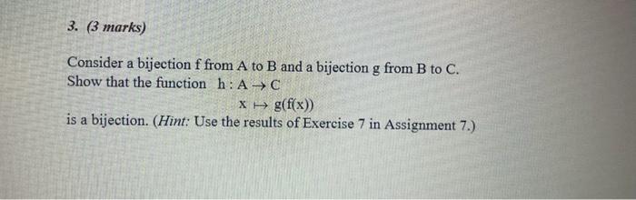Solved Consider a bijection f from A to B and a bijection g | Chegg.com