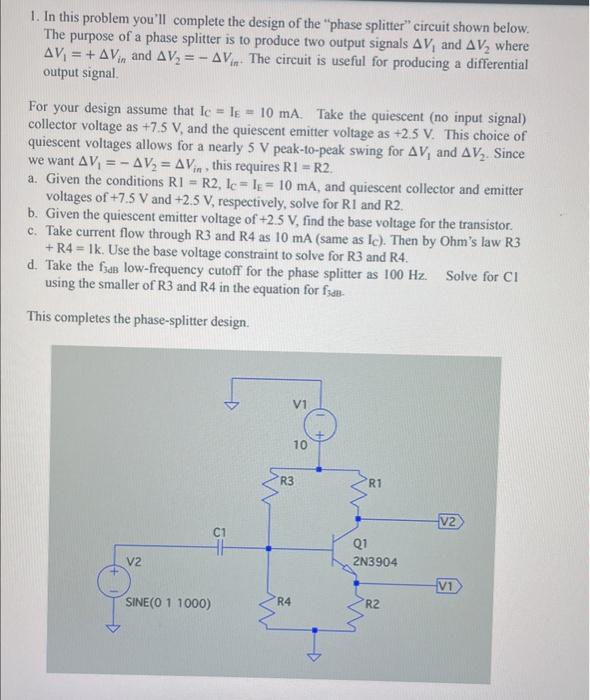1. In this problem you'll complete the design of the | Chegg.com