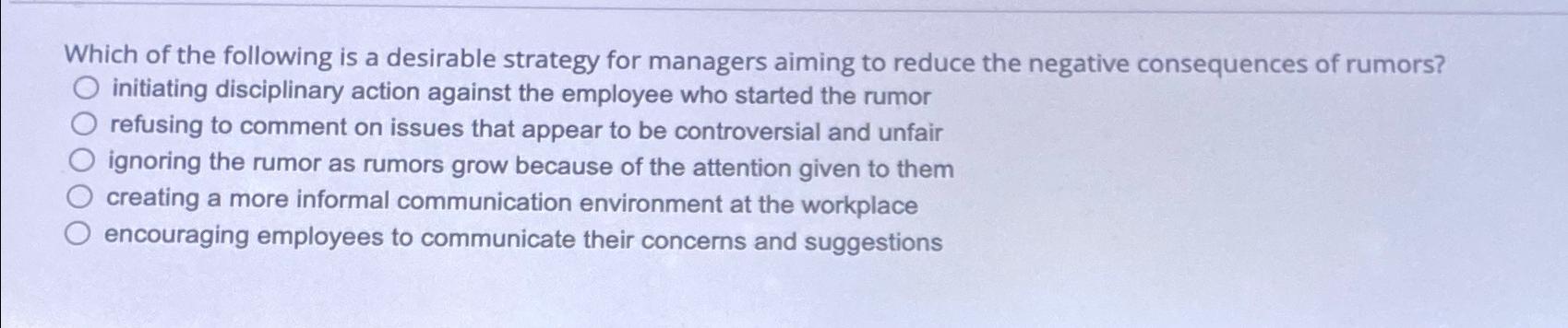 Solved Which of the following is a desirable strategy for | Chegg.com