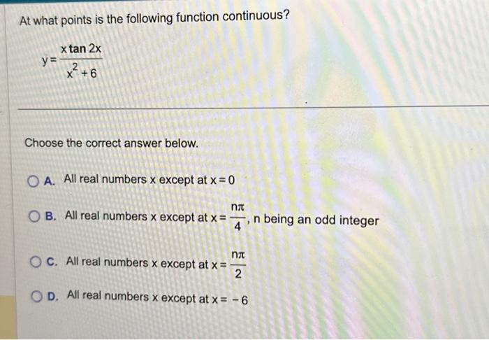 Solved At what points is the following function continuous? | Chegg.com