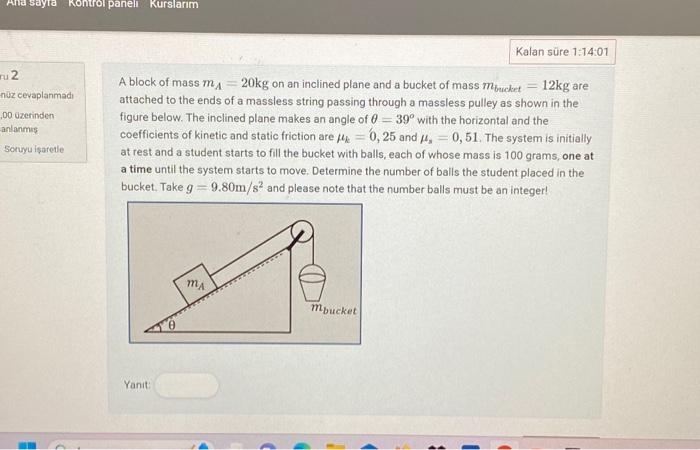 Solved A block of mass mA=20 kg on an inclined plane and a | Chegg.com
