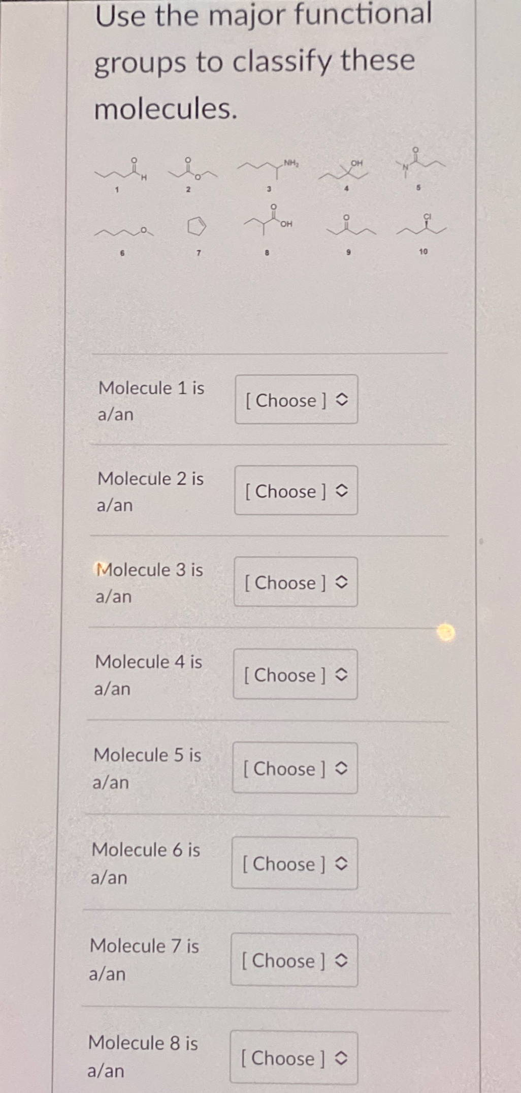 Solved Use the major functional groups to classify these | Chegg.com