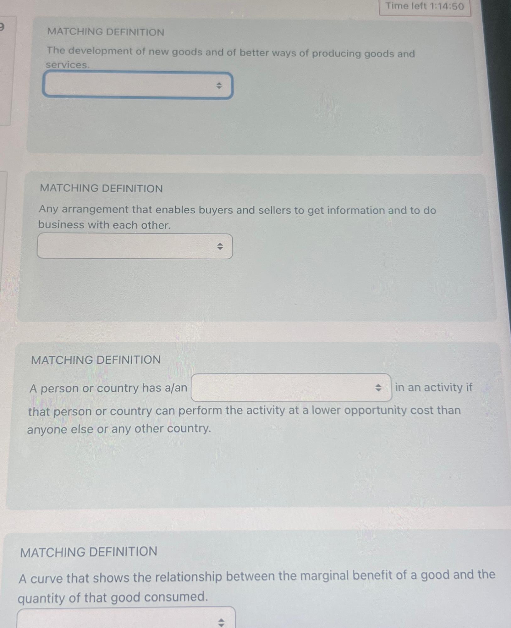 Solved MATCHING DEFINITIONThe development of new goods and | Chegg.com