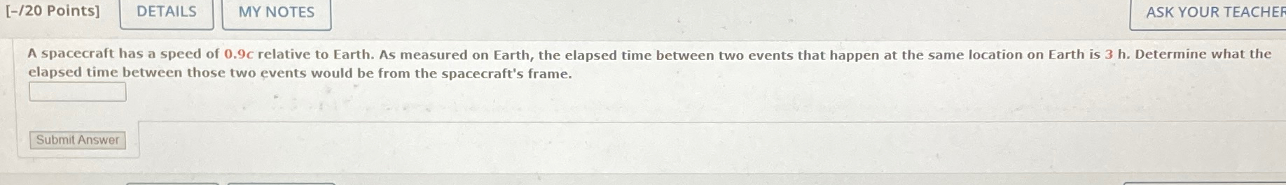 Solved [-/20 ﻿Points]ASK YOUR TEACHEFA spacecraft has a | Chegg.com