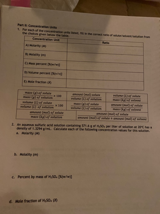 Solved Part Il Concentration Units 1 For Each Of The Chegg