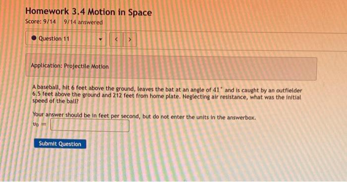 Solved Application: Projectile Motion A baseball, hit 6 feet | Chegg.com