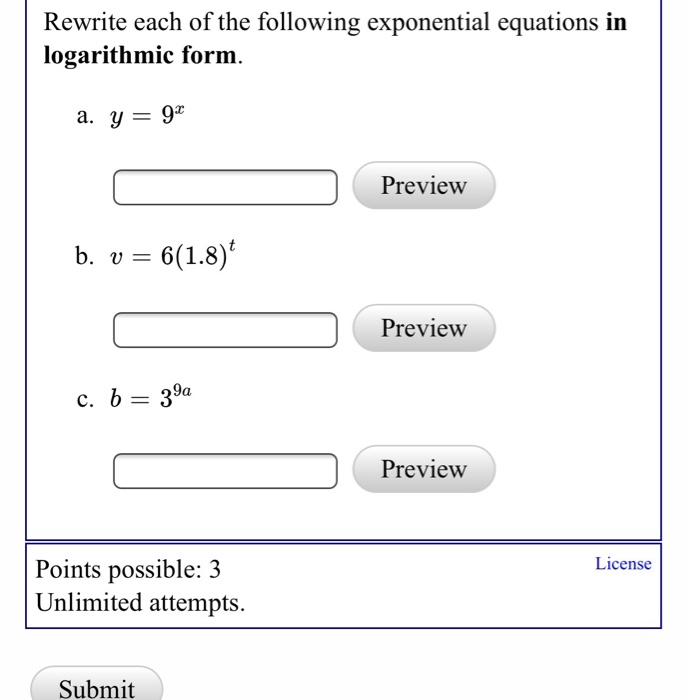 Solved Rewrite each of the following exponential equations | Chegg.com