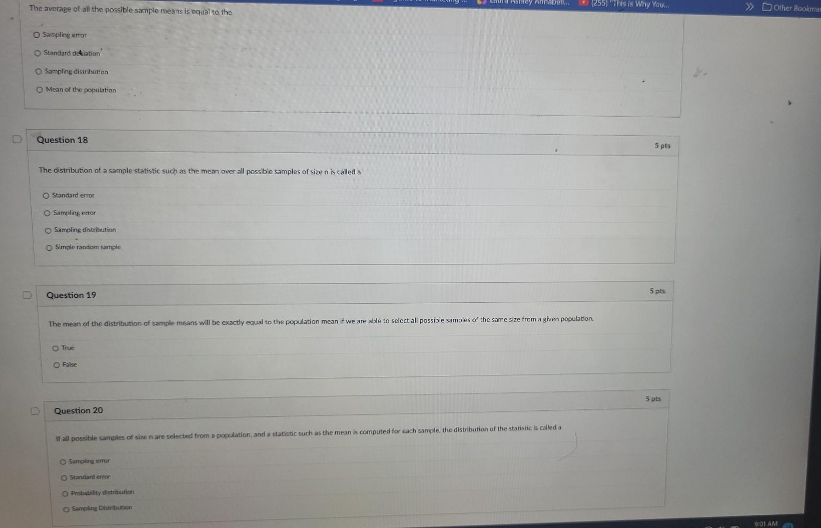 Solved The Average Of All The Possible Sample Means Is Equal