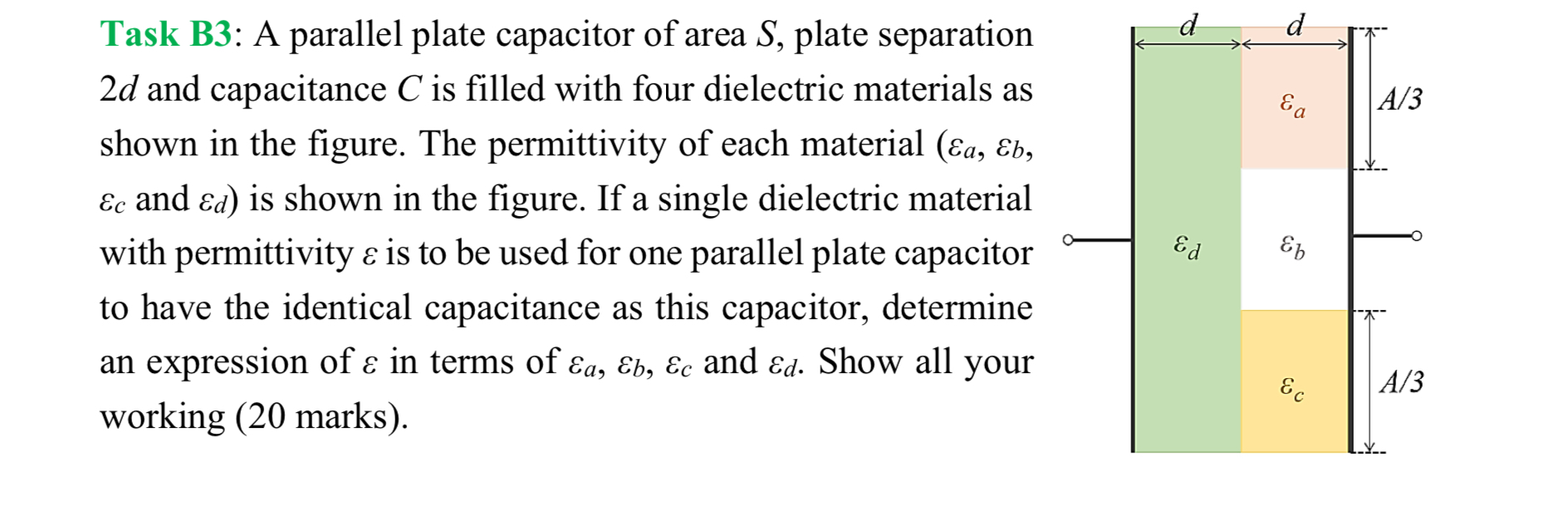 Solved Task B3: A parallel plate capacitor of area S, ﻿plate | Chegg.com