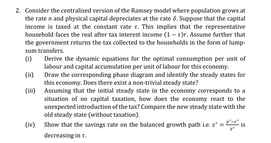 Solved Consider the centralized version of the Ramsey model | Chegg.com