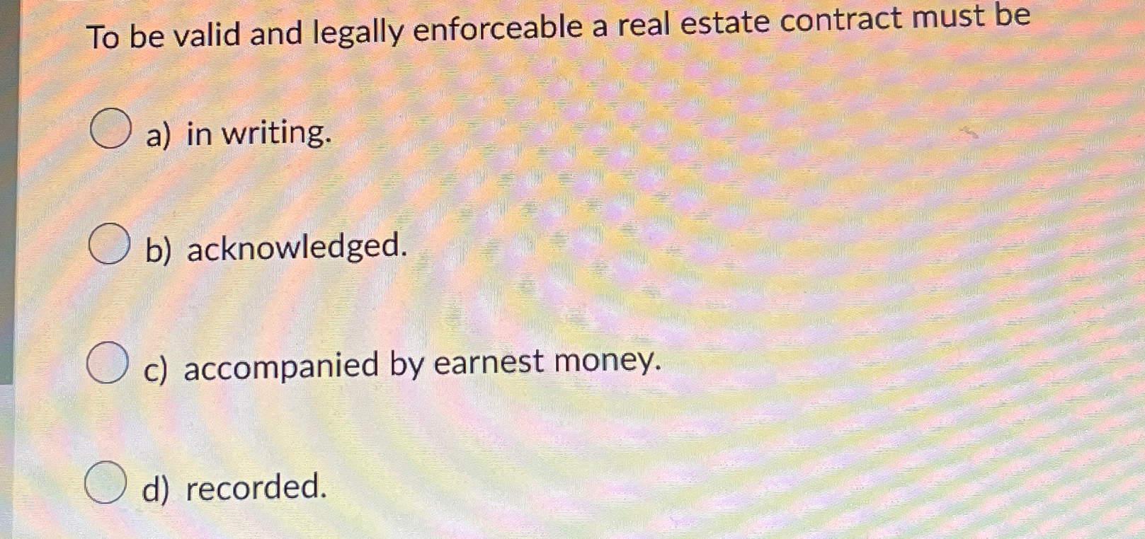 Solved To be valid and legally enforceable a real estate | Chegg.com