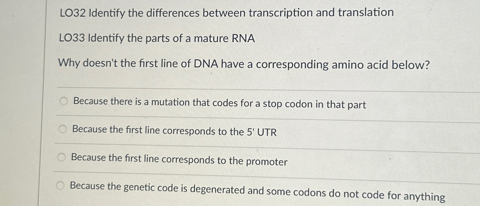 Solved LO32 ﻿Identify the differences between transcription | Chegg.com