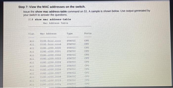 Lab - View Network Device MAC Addresses Topology PC-A | Chegg.com