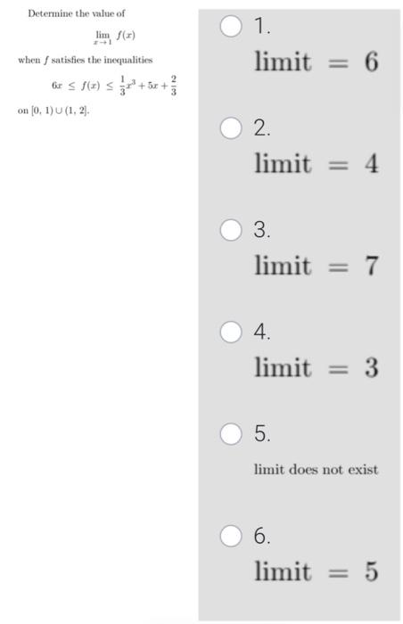 Solved 1. limit =−37 2. limit does not exist 3. limit =−1 4. | Chegg.com