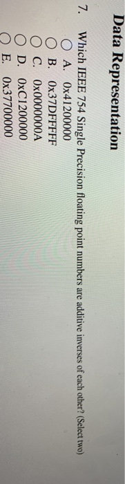 Solved Data Representation 7. Which IEEE 754 Single | Chegg.com