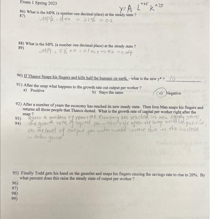 Solved Exam 1 Spring 2023 86) What is the MPK (a number one | Chegg.com