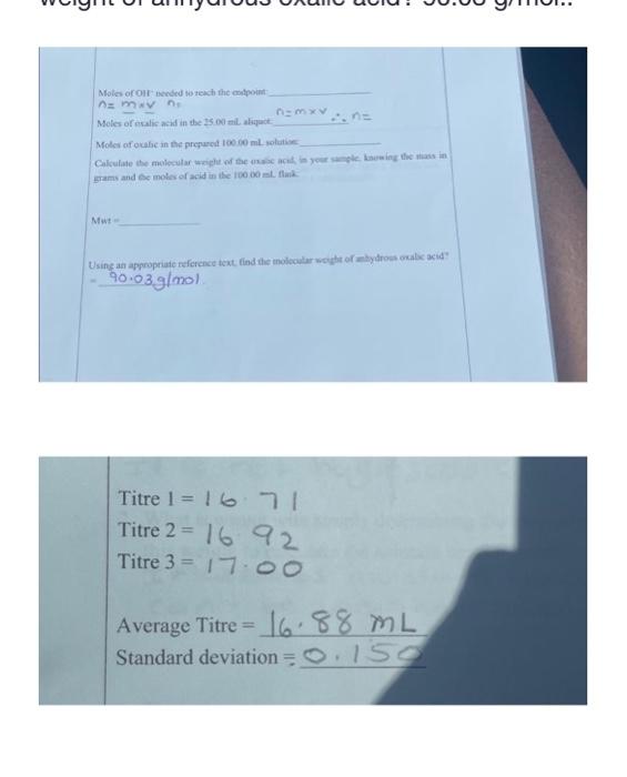 Solved Moles of OH needed to reach the endpoint: n= mxv 0= | Chegg.com