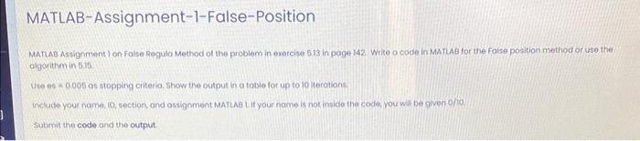 Solved MATUAe Assignment I on Folse Regula Method of the | Chegg.com