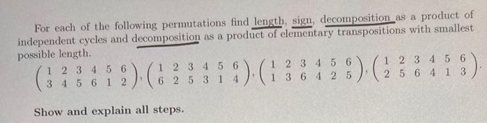 Solved For each of the following permutations find length, | Chegg.com