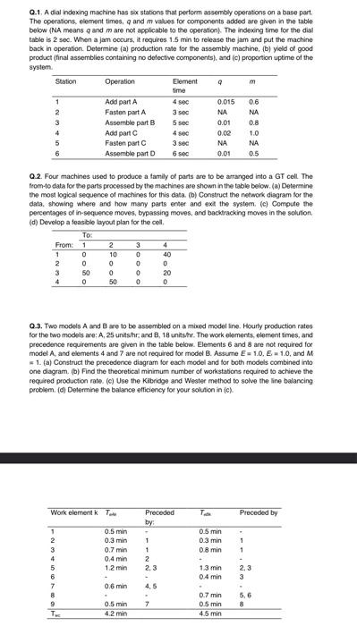 Solved Q.1. A dial indexing machine has six stabons that | Chegg.com