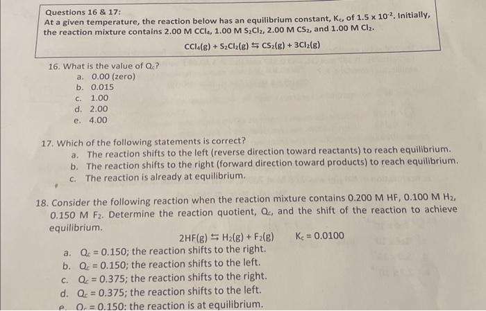 Solved Questions 16 \& 17 : At a given temperature, the | Chegg.com