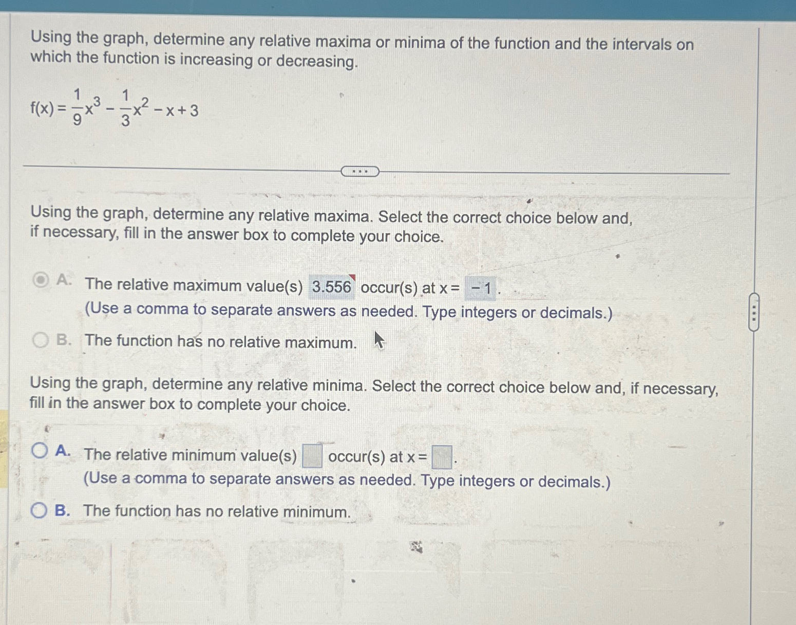 Solved Using the graph, determine any relative maxima or | Chegg.com