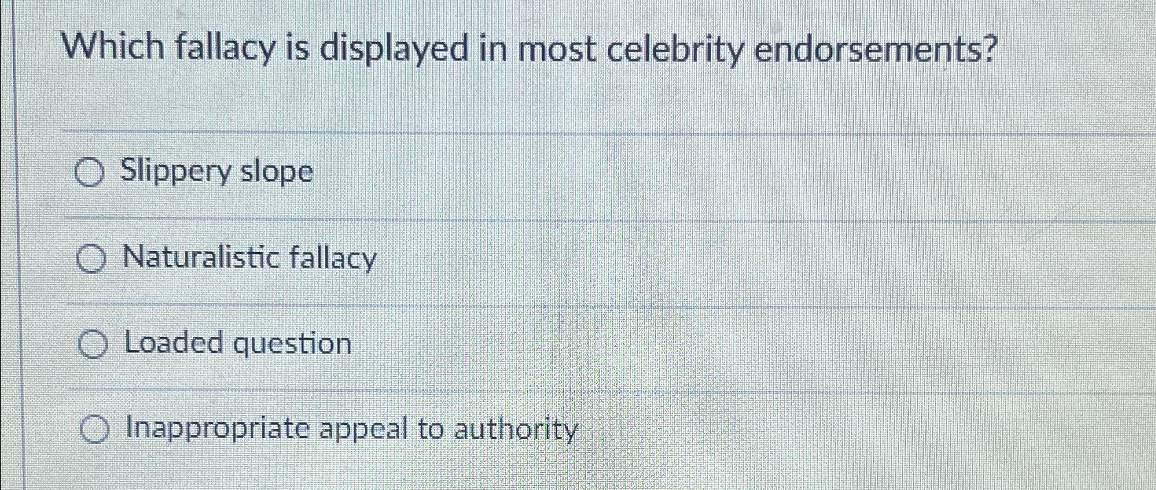 Solved Which fallacy is displayed in most celebrity | Chegg.com
