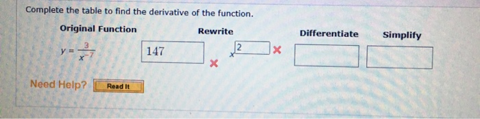 Complete the table to find the derivative of the | Chegg.com