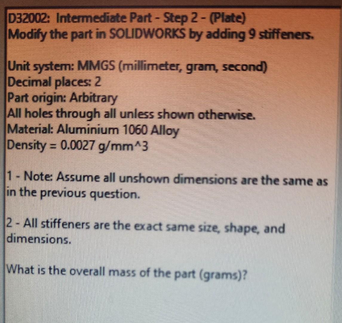 Solved D32002: Intermediate Part - Step 2 - (Plate) Modify | Chegg.com