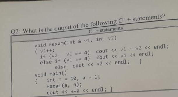 Solved Q2: What is the output of the following C++ | Chegg.com