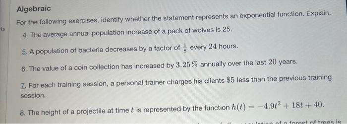 Solved Algebraic For the following exercises, identify | Chegg.com