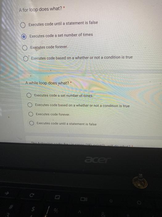 Solved A For Loop Does What Executes Code Until A Statement