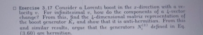 Solved Exercise 3.17 ﻿Consider a Lorentz boost in the | Chegg.com