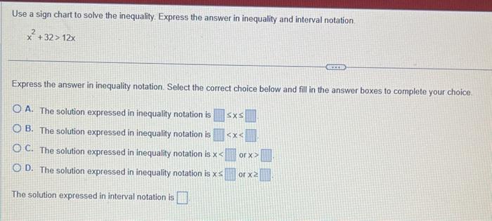 Solved Use a sign chart to solve the inequality. Express the | Chegg.com