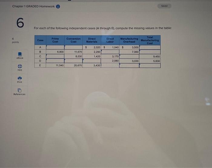 Solved for each of the following variable (A through E) | Chegg.com