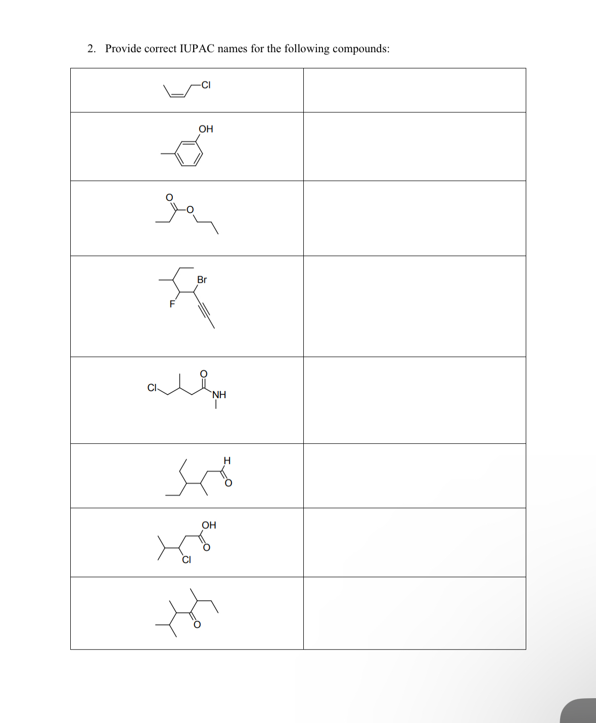 Solved Provide correct IUPAC names for the following | Chegg.com