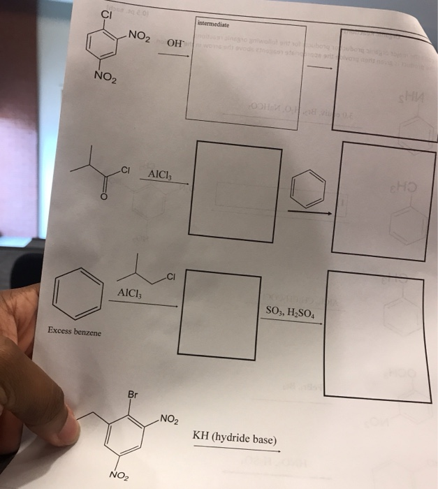 Solved intermediate NO2 OH o ob NO2 ODHO CI AICI AICI: SO3, | Chegg.com