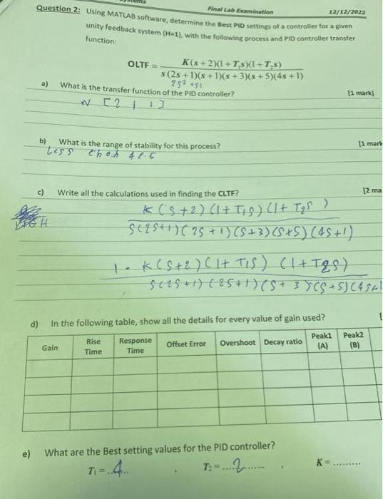 Solved Finat Lab Gramination 12/12/2022 Question 2: Using | Chegg.com