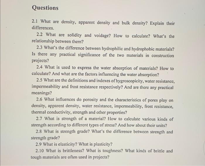 Solved 2.1 What are density, apparent density and bulk | Chegg.com