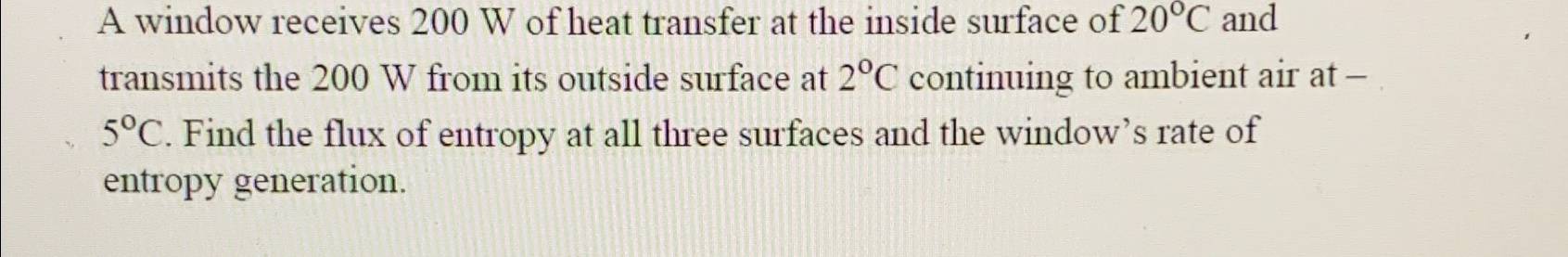 Solved A window receives 200W of heat transfer at the inside | Chegg.com