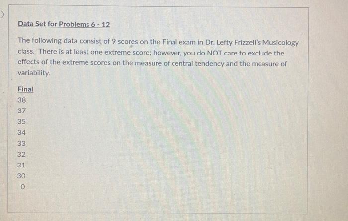 Solved Data Set for Problems 6 - 12 The following data | Chegg.com