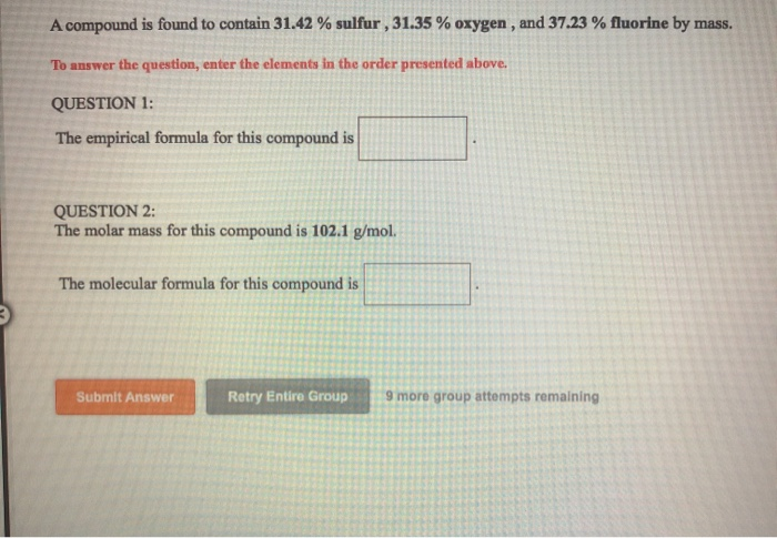 Solved A compound is found to contain 31.42 % sulfur, 31.35 | Chegg.com